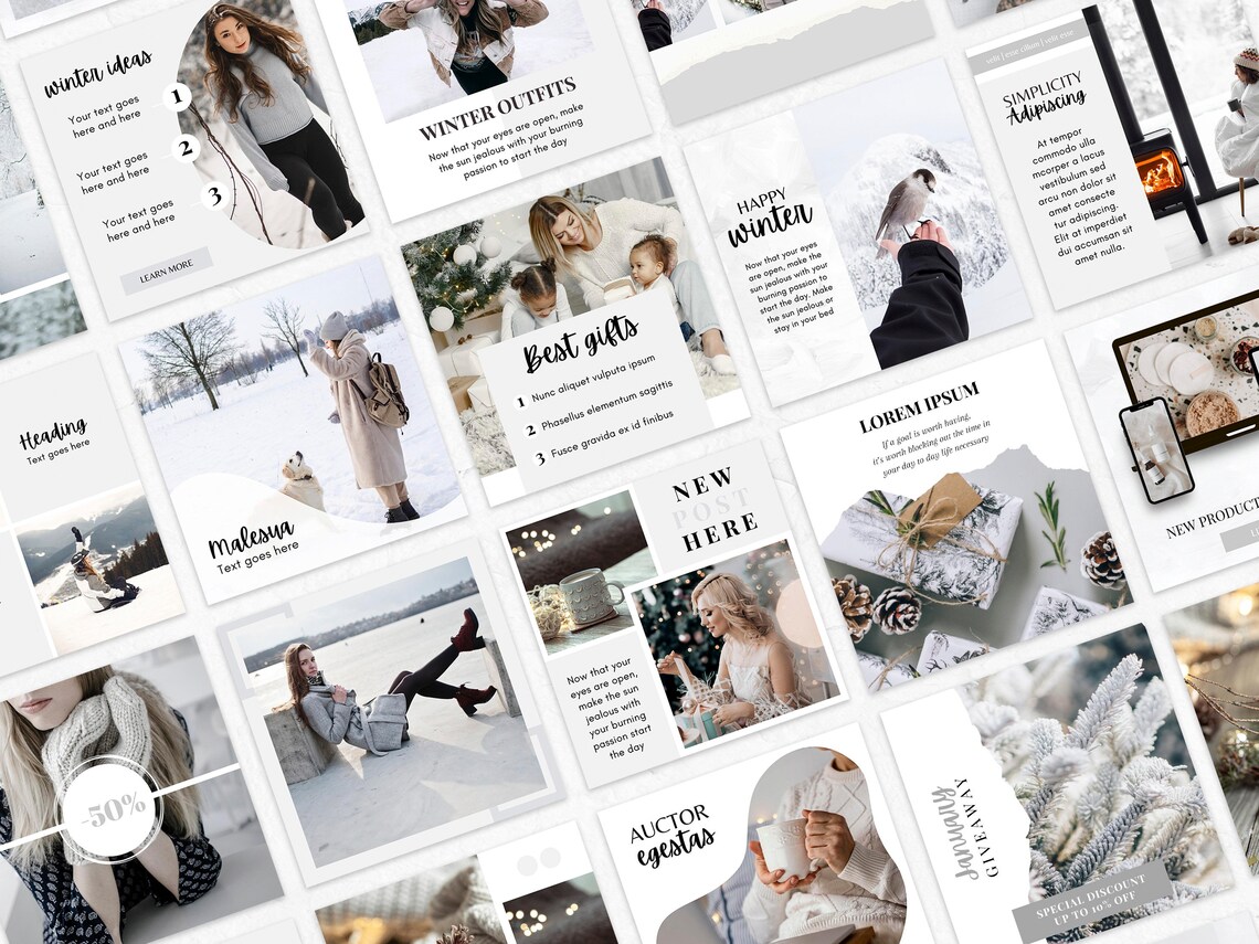Winter Instagram Post Templates Canva Winter Posts for - Etsy