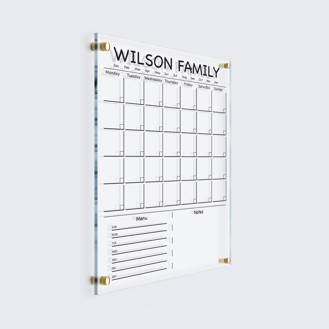 Acrylic Dry Erase Calendar | White Text Writing Board | Custom ...