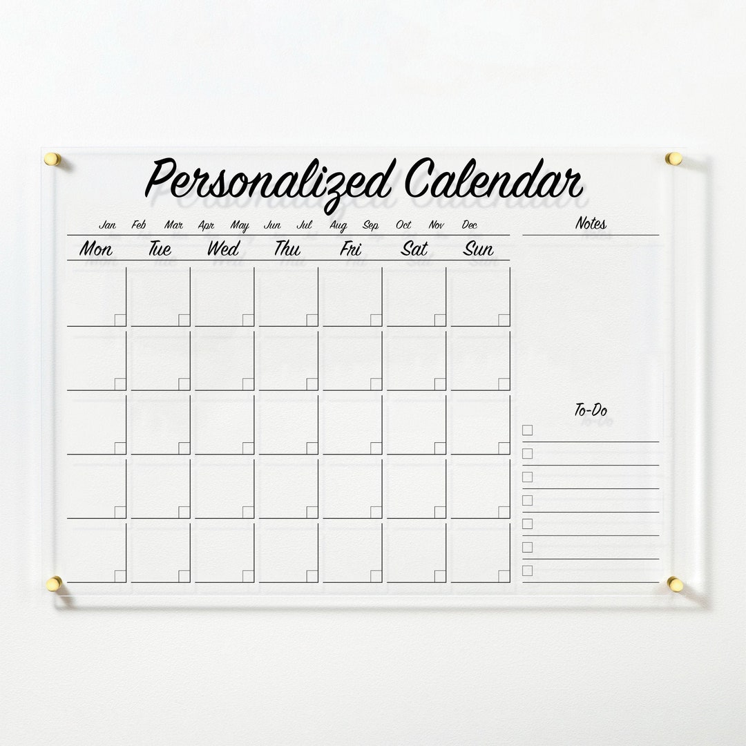 Acrylic CALENDAR for Wall WHITE Text | PERSONALIZED Monthly Dry Erase ...
