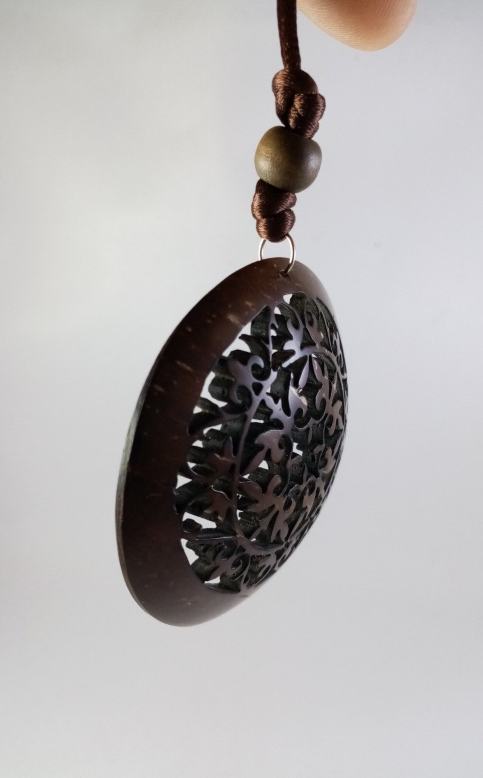 Coco Shell Pendant, Coconut Shell Necklace, Cotton Strap and Wooden ...