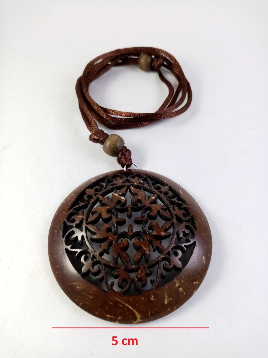 Coco Shell Pendant, Coconut Shell Necklace, Cotton Strap and Wooden ...
