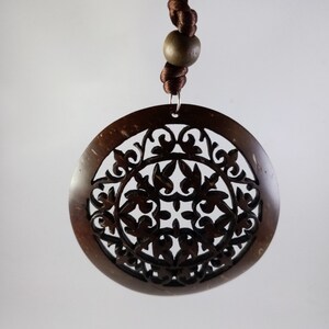 Coco Shell Pendant, Coconut Shell Necklace, Cotton Strap and Wooden ...