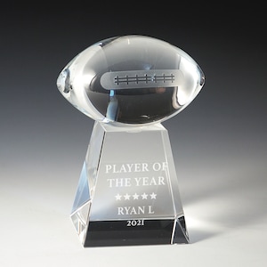 Engraved Crystal Football Award, Custom Football Award, Fantasy ...