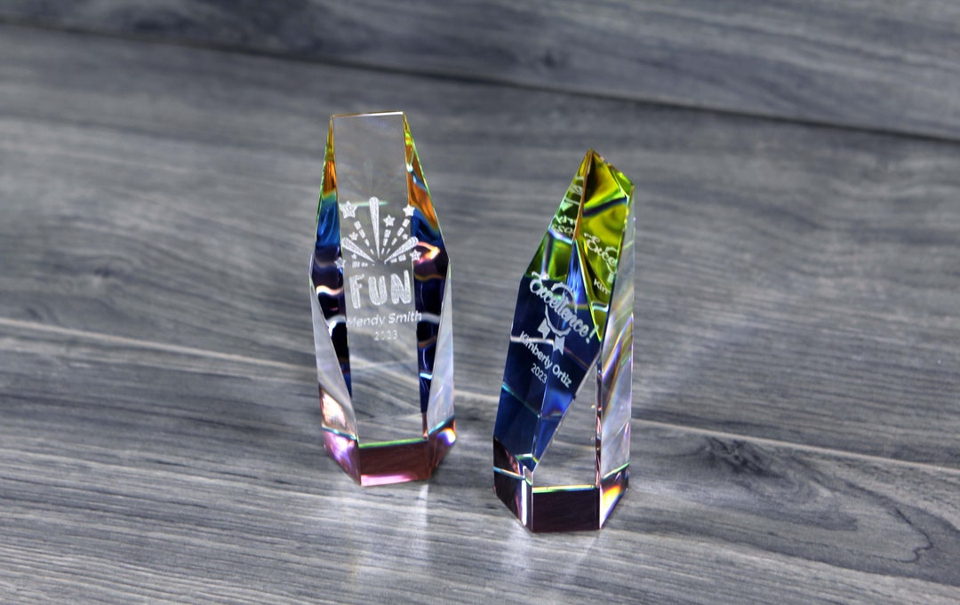 Rainbow Crystal Hexagon Award - Custom Engraved Crystal Award - Glass ...