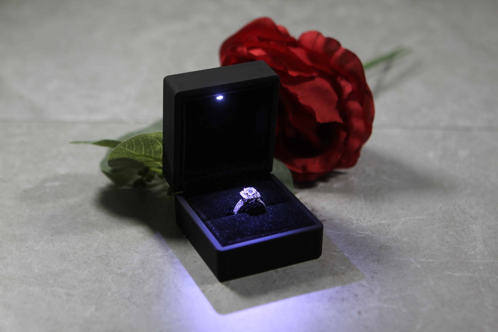 Black Engagement Ring Box With LED Light Great for Proposals, Weddings ...