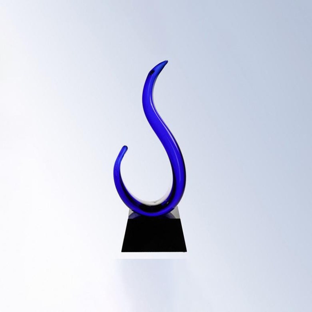 Custom Engraved Blue Loop Art Glass Award ,abstract Glass Sculpture ...