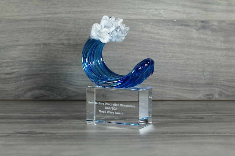 Custom Engraved Tidal Wave Art Glass Award, Glass Art Sculpture for ...