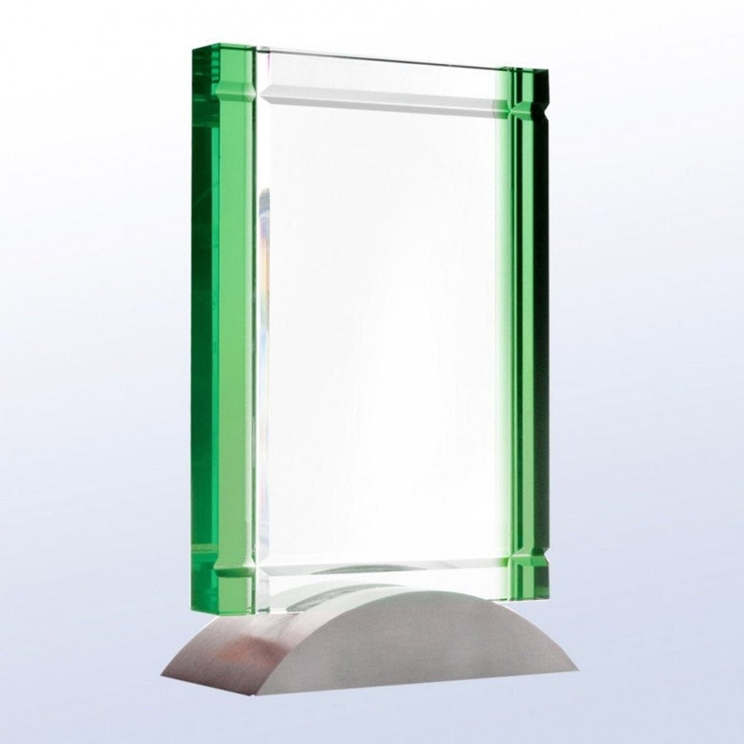Modern Green Crystal Award - Custom Engraved Crystal Award - Glass ...