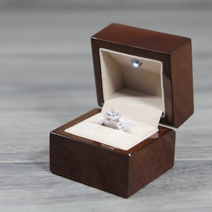 Wood Engagement Ring Box With LED Light - Great for Proposals, Weddings ...