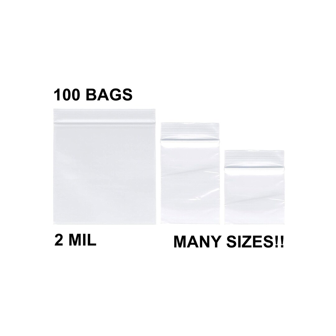2 MIL Clear Plastic Zip Bags 100 Piece , 2MIL Thickness, Resealable Top ...
