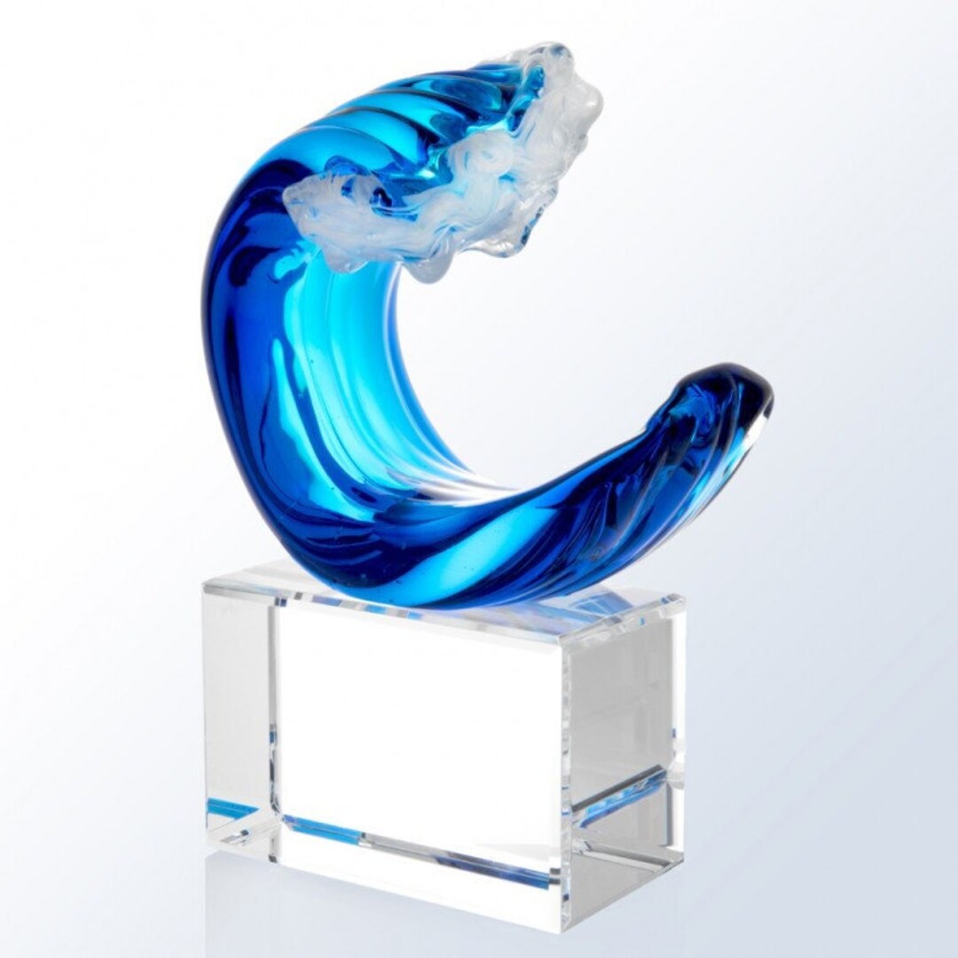 Custom Engraved Tidal Wave Art Glass Award, Glass Art Sculpture for ...
