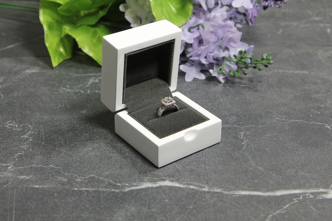Glossy White Modern Engagement Ring Box - Great for Proposals, Weddings ...