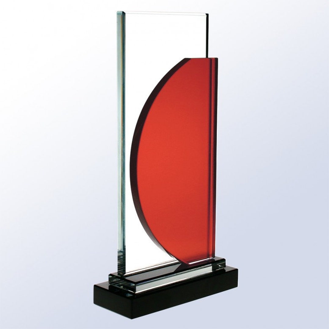 Modern Red Crystal Award - Custom Engraved Crystal Award - Glass Award ...