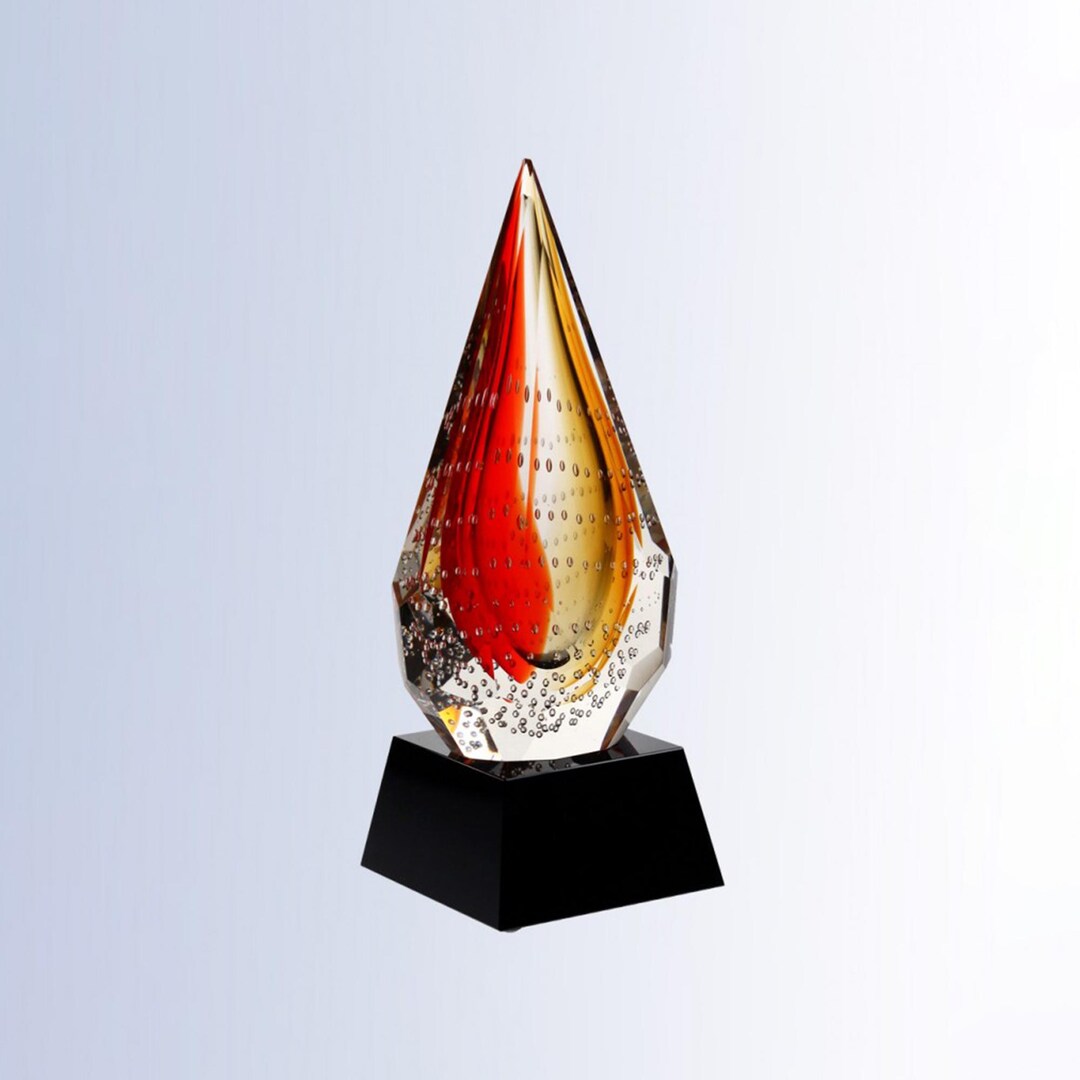 Custom Engraved Red Flare Glass Award ,abstract Glass Sculpture, Glass ...