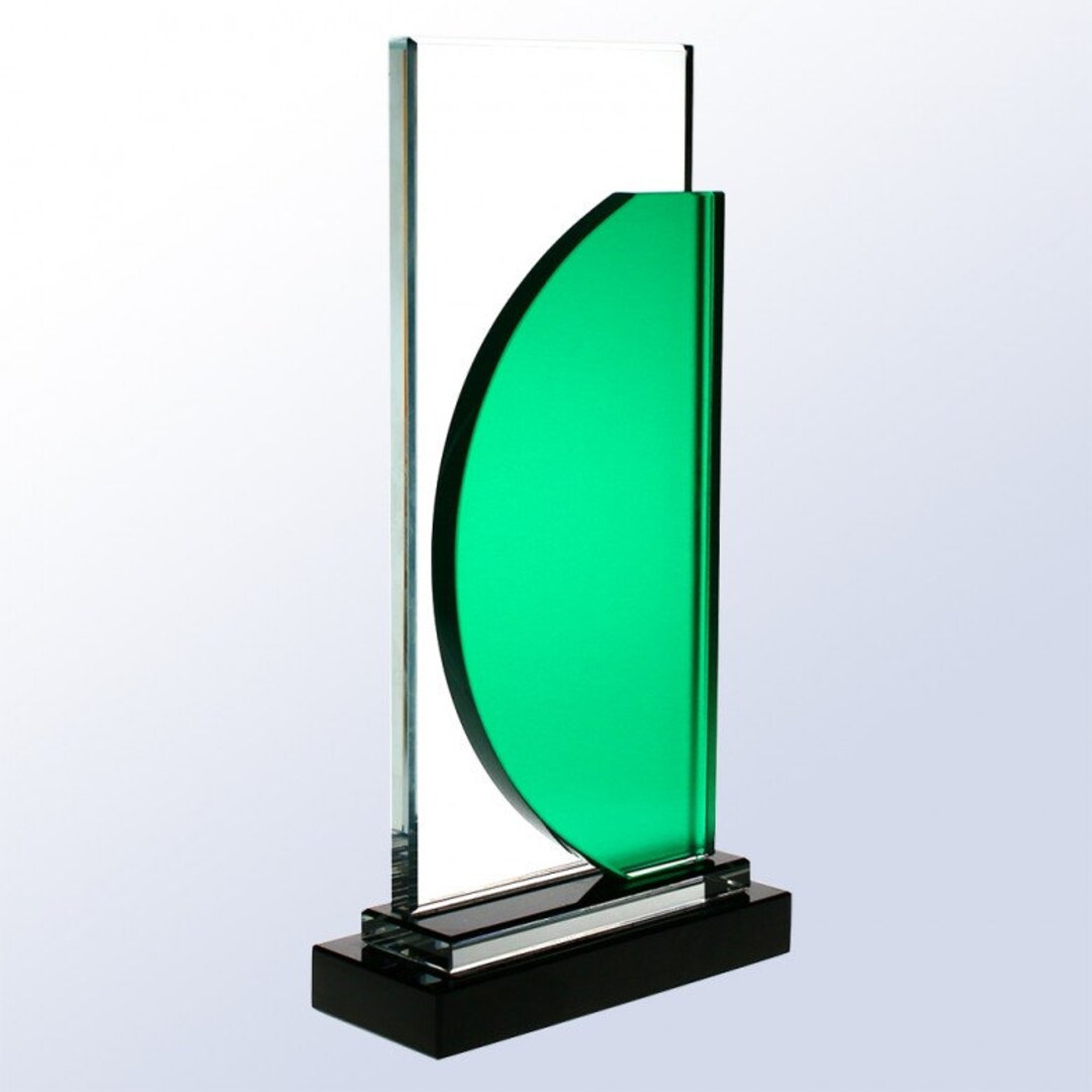 Modern Green Crystal Award - Custom Engraved Crystal Award - Glass ...