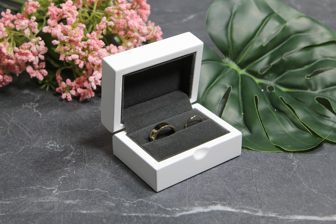 Glossy White Modern Engagement Double Ring Box - Couple's Ring Box ...