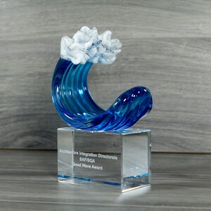 Custom Engraved Tidal Wave Art Glass Award, Glass Art Sculpture for ...