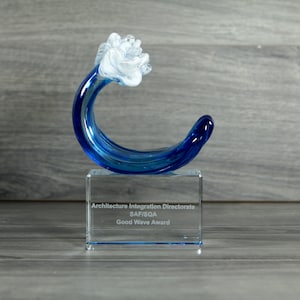 Custom Engraved Tidal Wave Art Glass Award, Glass Art Sculpture for ...