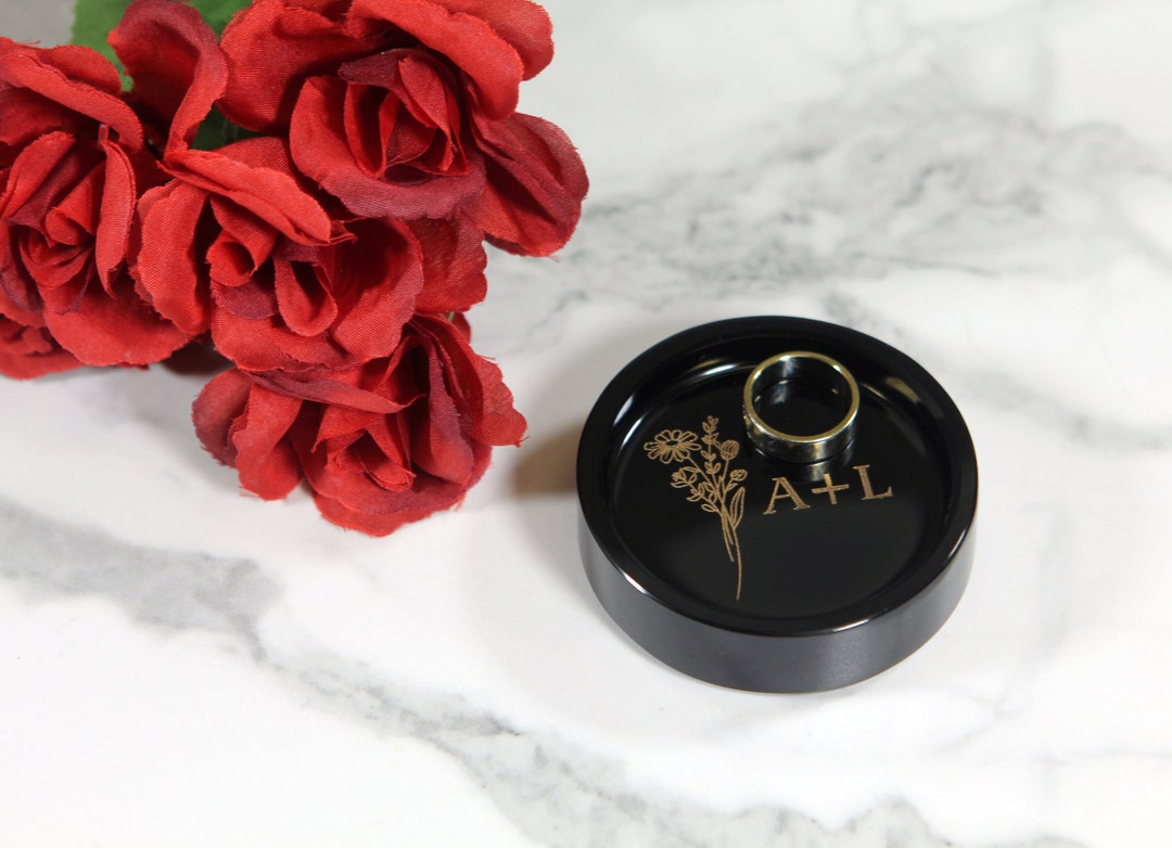 Personalized Floral Crystal Ring Dish, Glass Ring Holder, Engagement ...