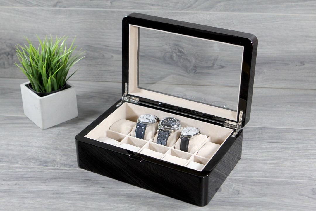 Personalized Custom High Gloss Wood Watch Box Case - 10 Slots, Great ...