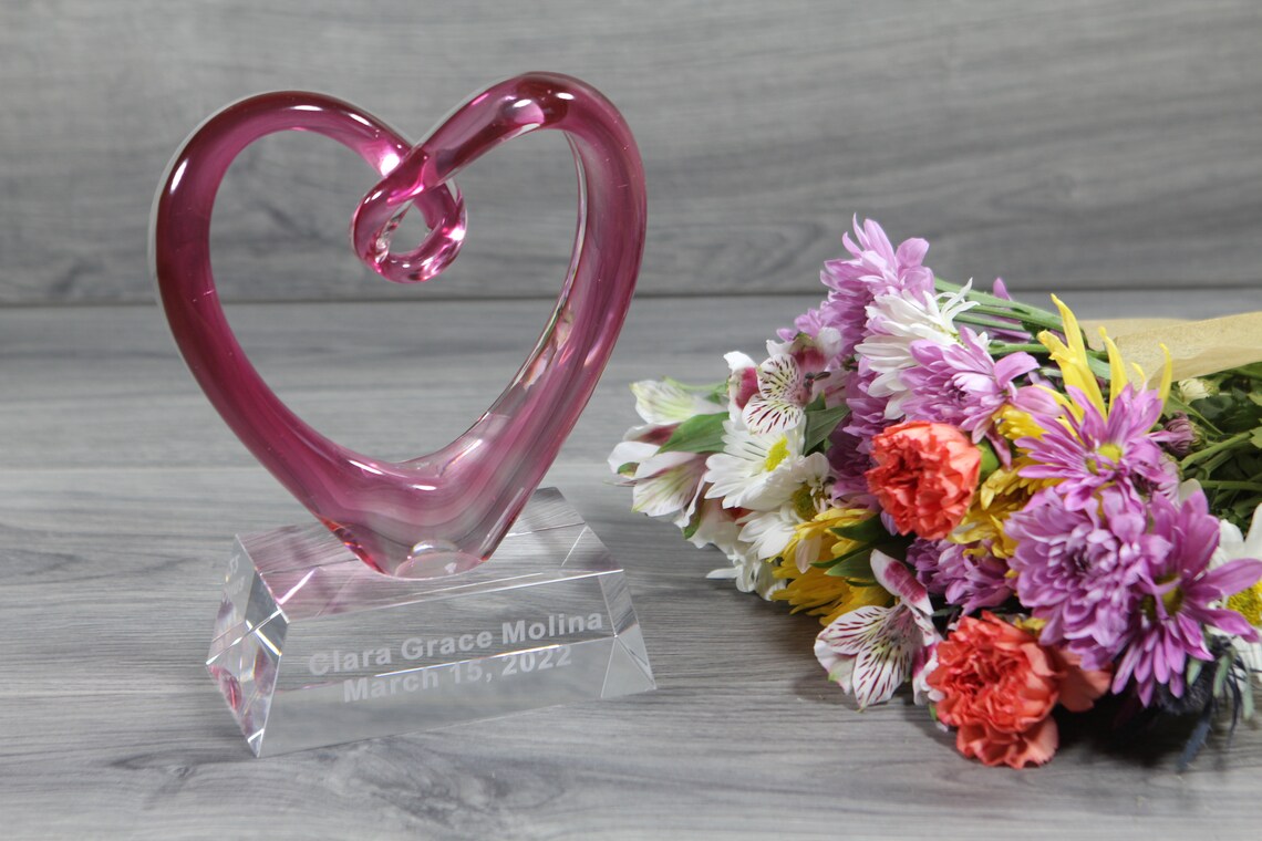 Custom Engraved Heart Art Glass Award ,abstract Heart Glass Sculpture ...