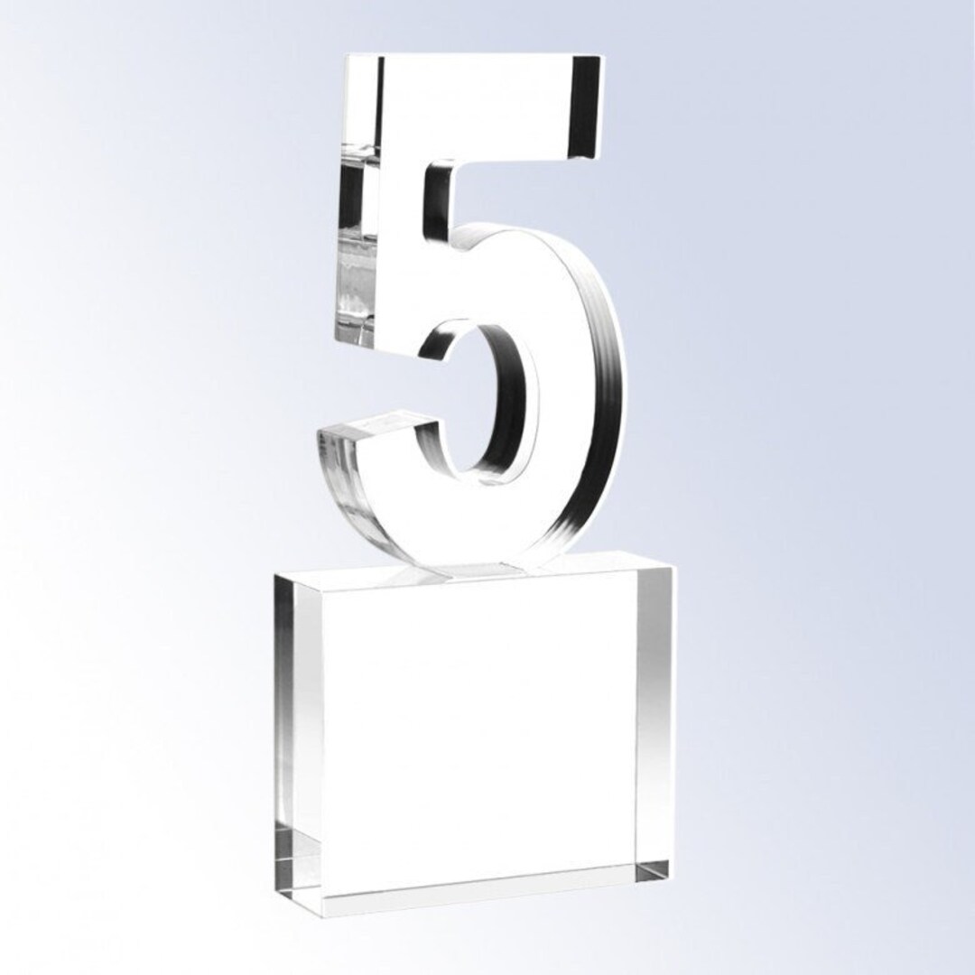 Custom Engraved Acrylic Number 5 Award - Engraved Award - 5 Year Award ...