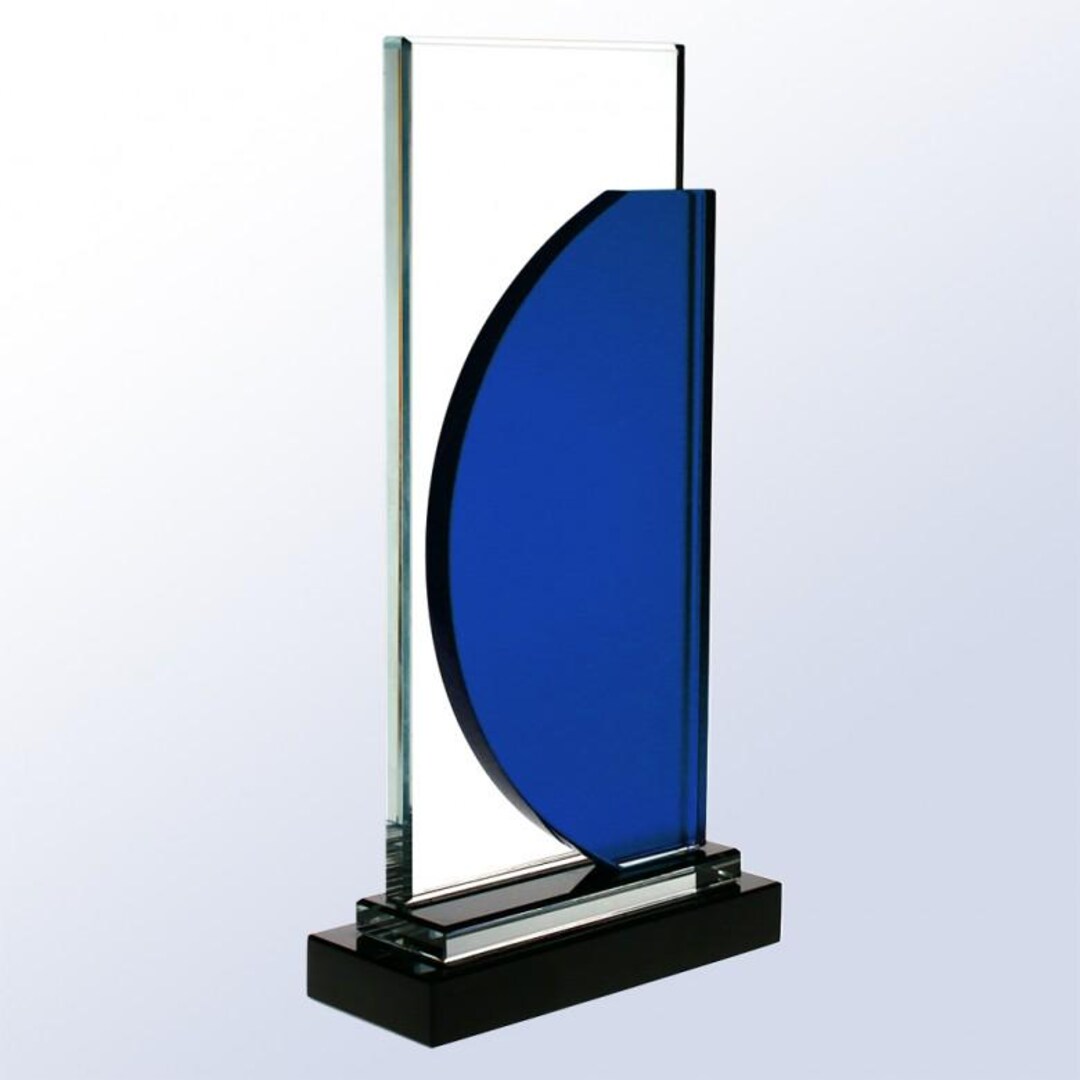 Modern Blue Crystal Award - Custom Engraved Crystal Award - Glass Award ...