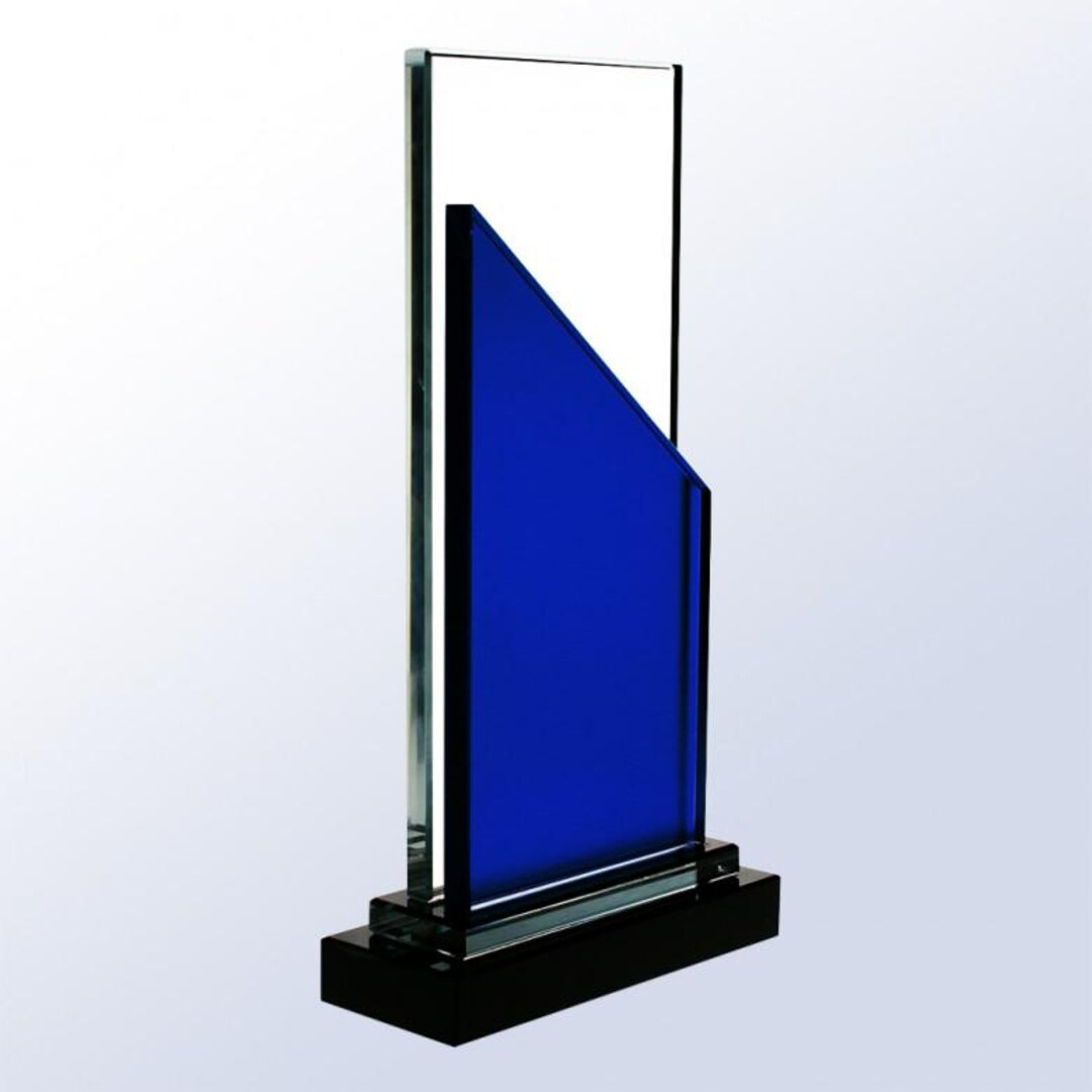 Personalized Blue Crystal Award - Custom Engraved Crystal Award - Glass ...