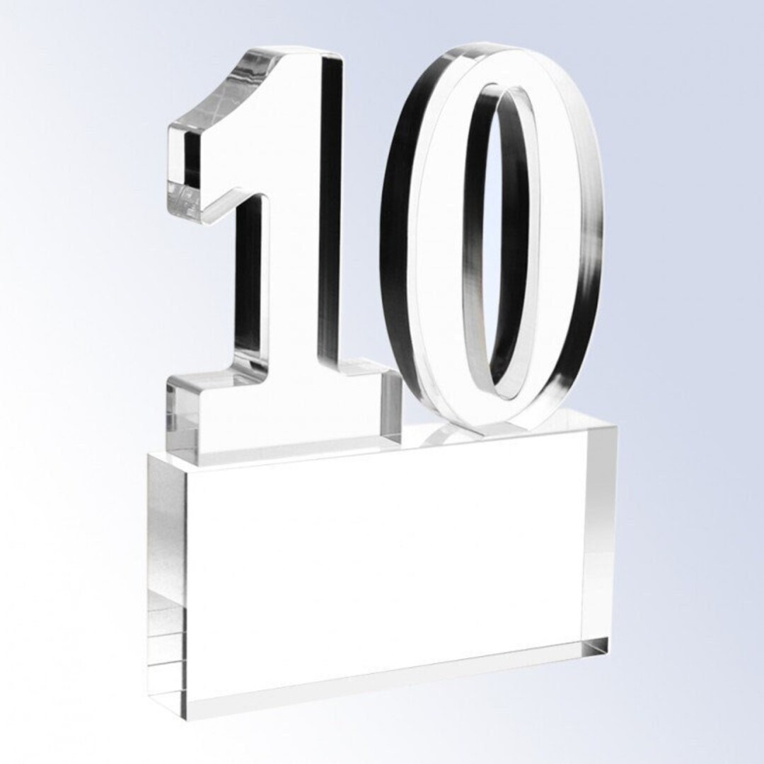 Custom Engraved Acrylic Number 10 Award - Engraved Award - 10 Year ...