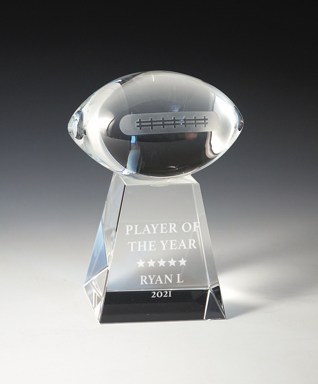 Engraved Crystal Football Award, Custom Football Award, Fantasy ...