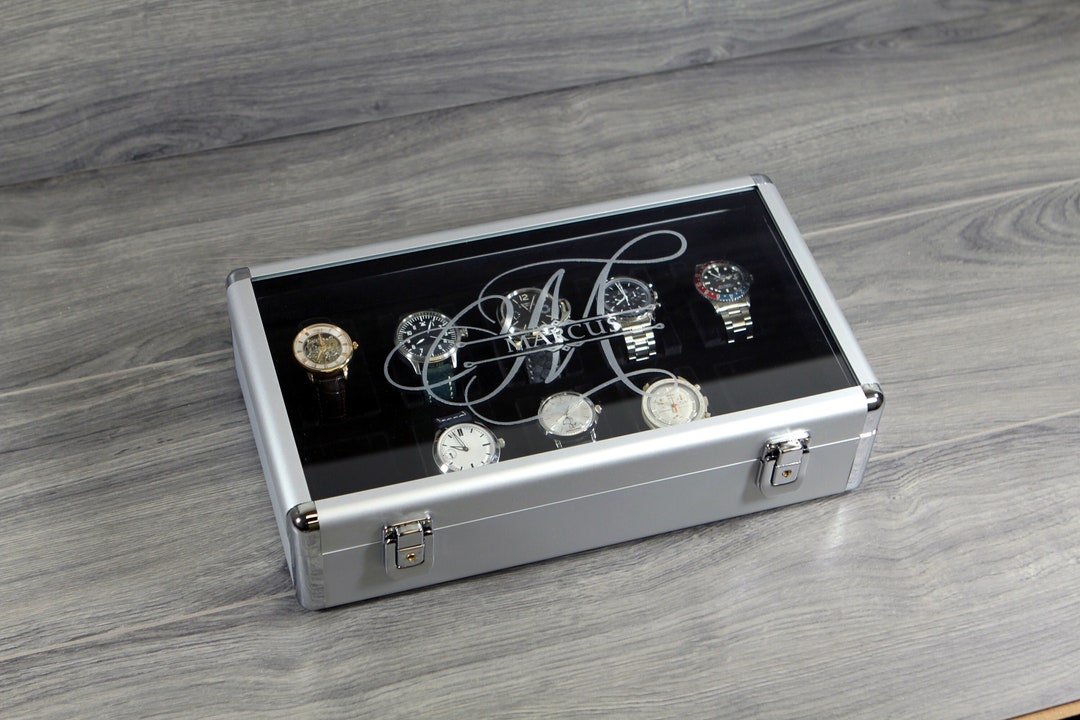 Personalized Aluminum Metal Watch Box Case - 10 Slots, Great for ...