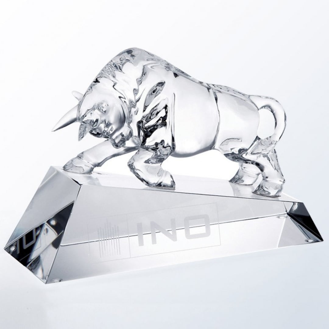 Custom Engraved Crystal Bull Award, Leadership Award, Achievement Award ...