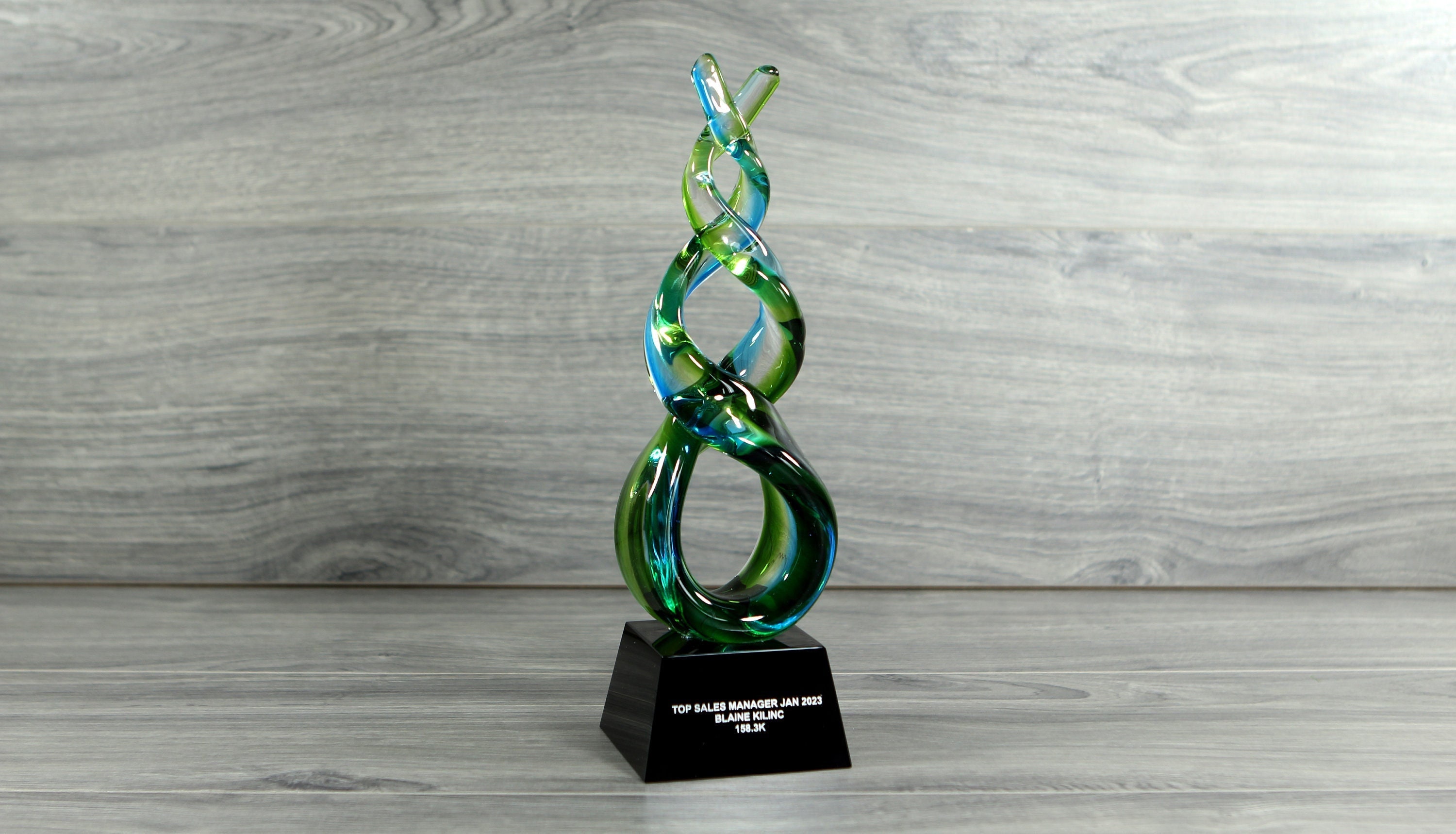 Custom Engraved Green Helix Art Glass Award abstract Glass - Etsy