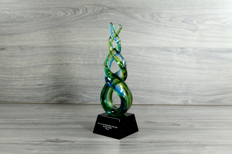 Custom Engraved Green Helix Art Glass Award ,abstract Glass Sculpture ...