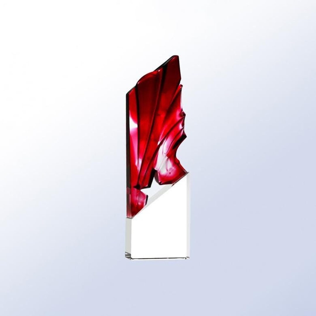 Custom Engraved Red Crest Award - Crystal Award - Modern Engraved Award ...