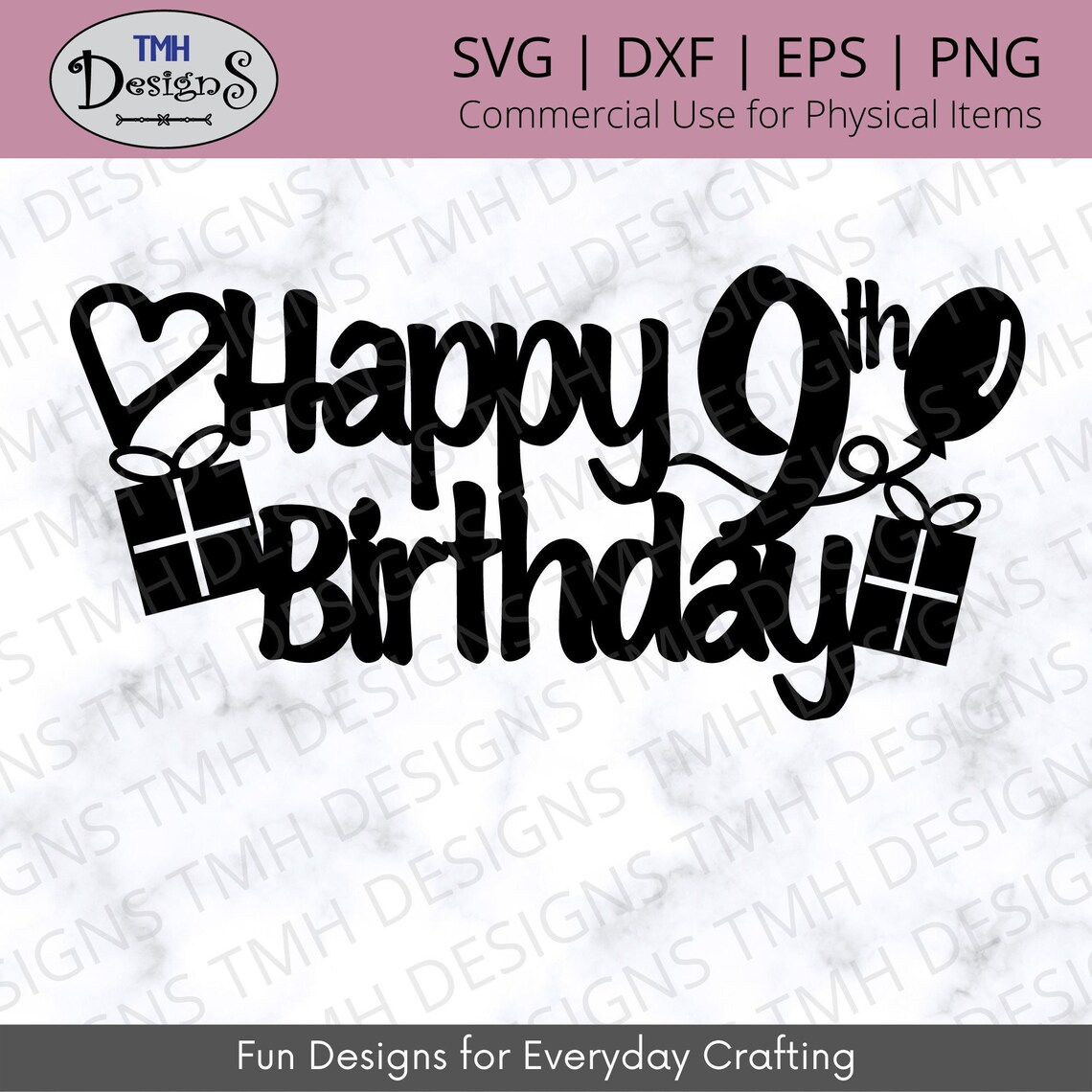 Happy 9th Birthday Cake Topper SVG - 9th Birthday SVG - Cake Topper SVG ...