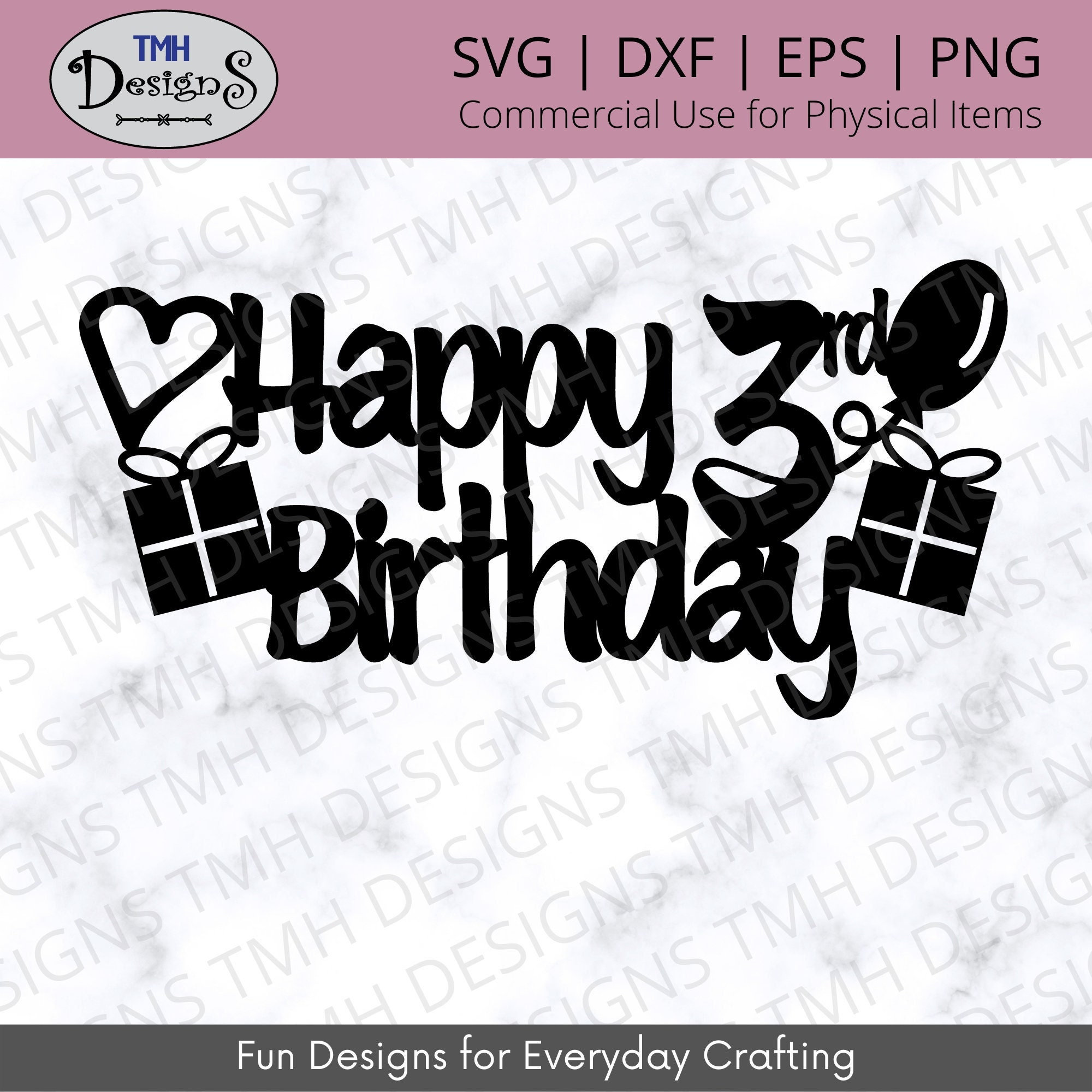 Happy 3rd Birthday Cake Topper SVG - 3rd Birthday SVG - Cake Topper SVG ...