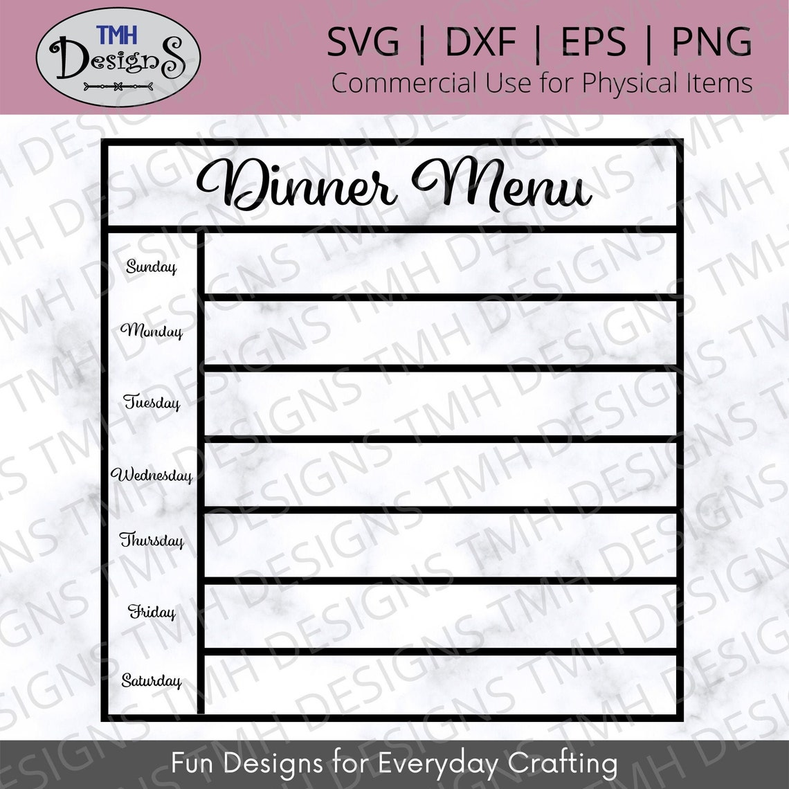 Dinner Menu SVG - Weekly Planning SVG - Digital Download Eps Dxf Png - Etsy