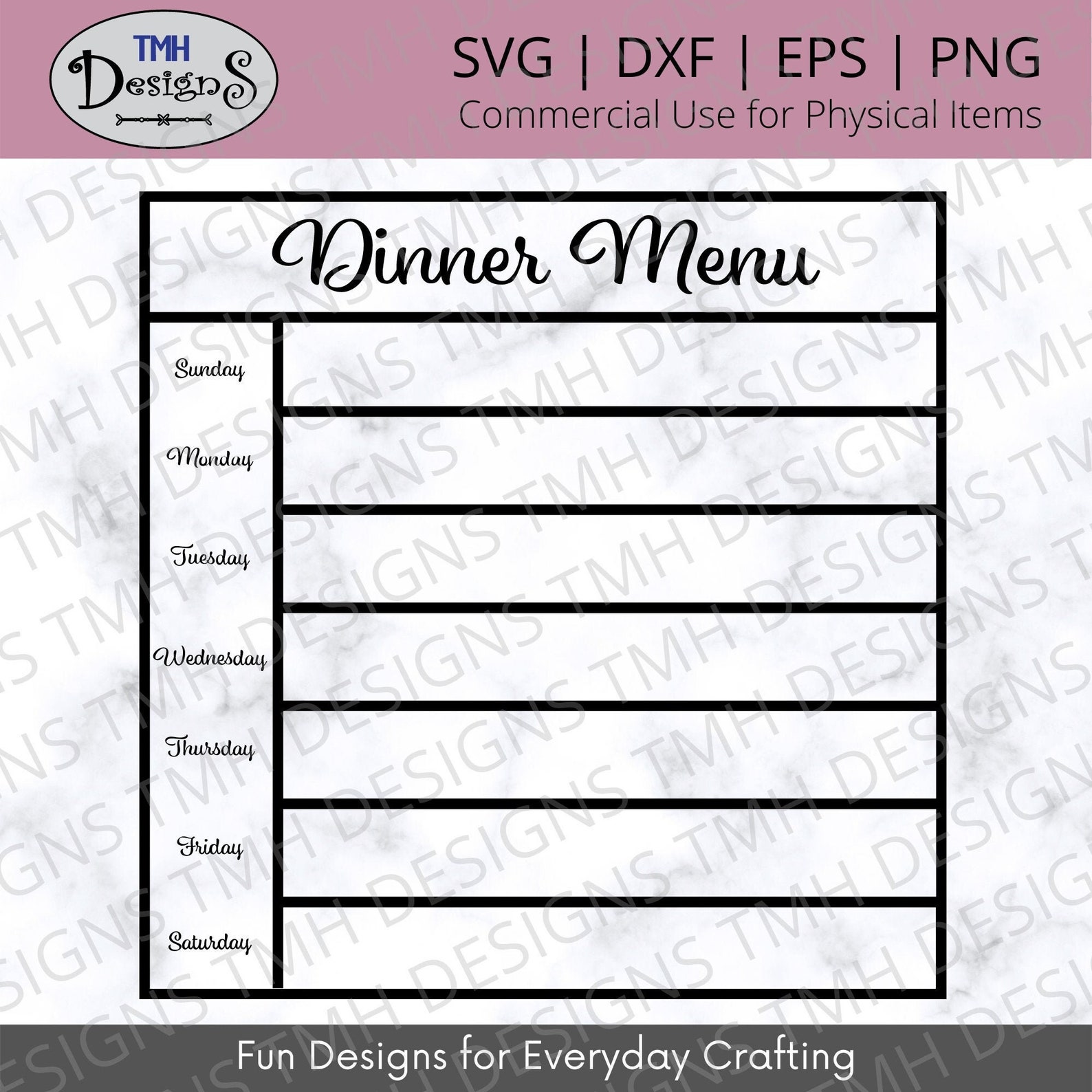 Dinner Menu SVG - Weekly Planning SVG - Digital Download Eps Dxf Png - Etsy