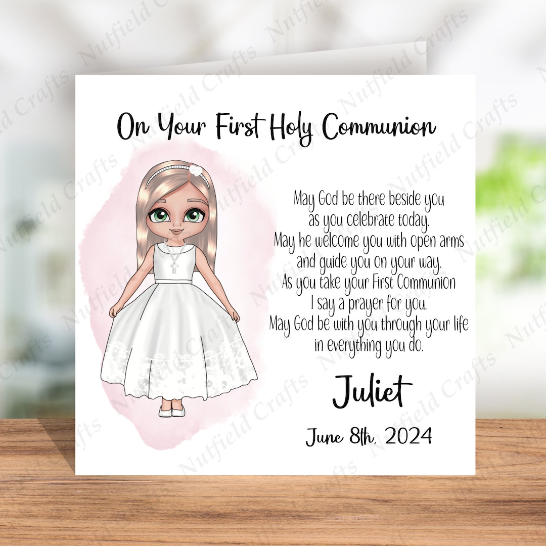 First Holy Communion Card for Girl, Personalised, Keepsake, 1st ...