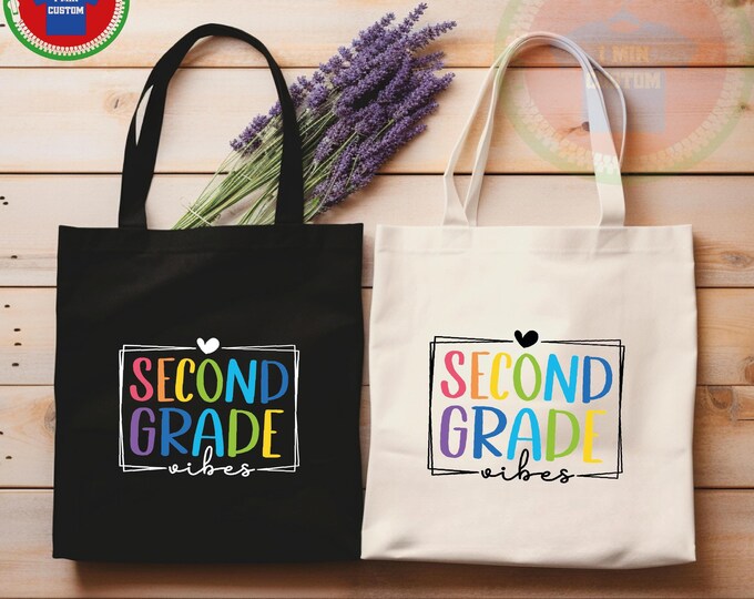 Second Grade Vibes Tote Bag, Back to School Tote Bag, 2nd Grade Vibes ...