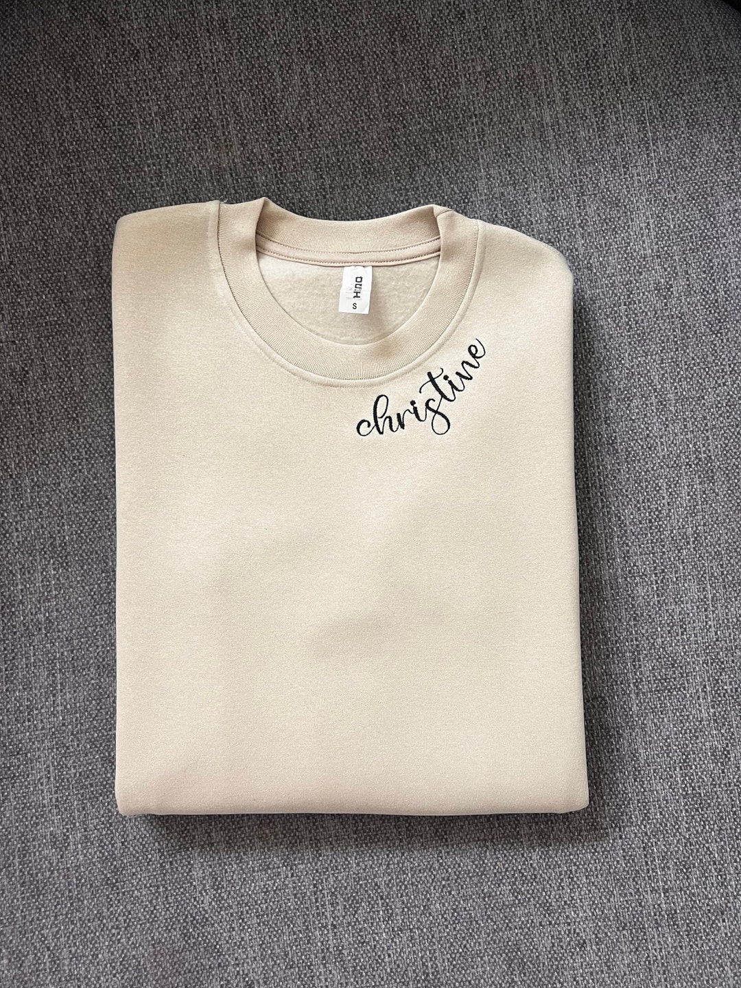 Custom Text on the Neck and Names Sweatshirt, Custom Embroidered ...