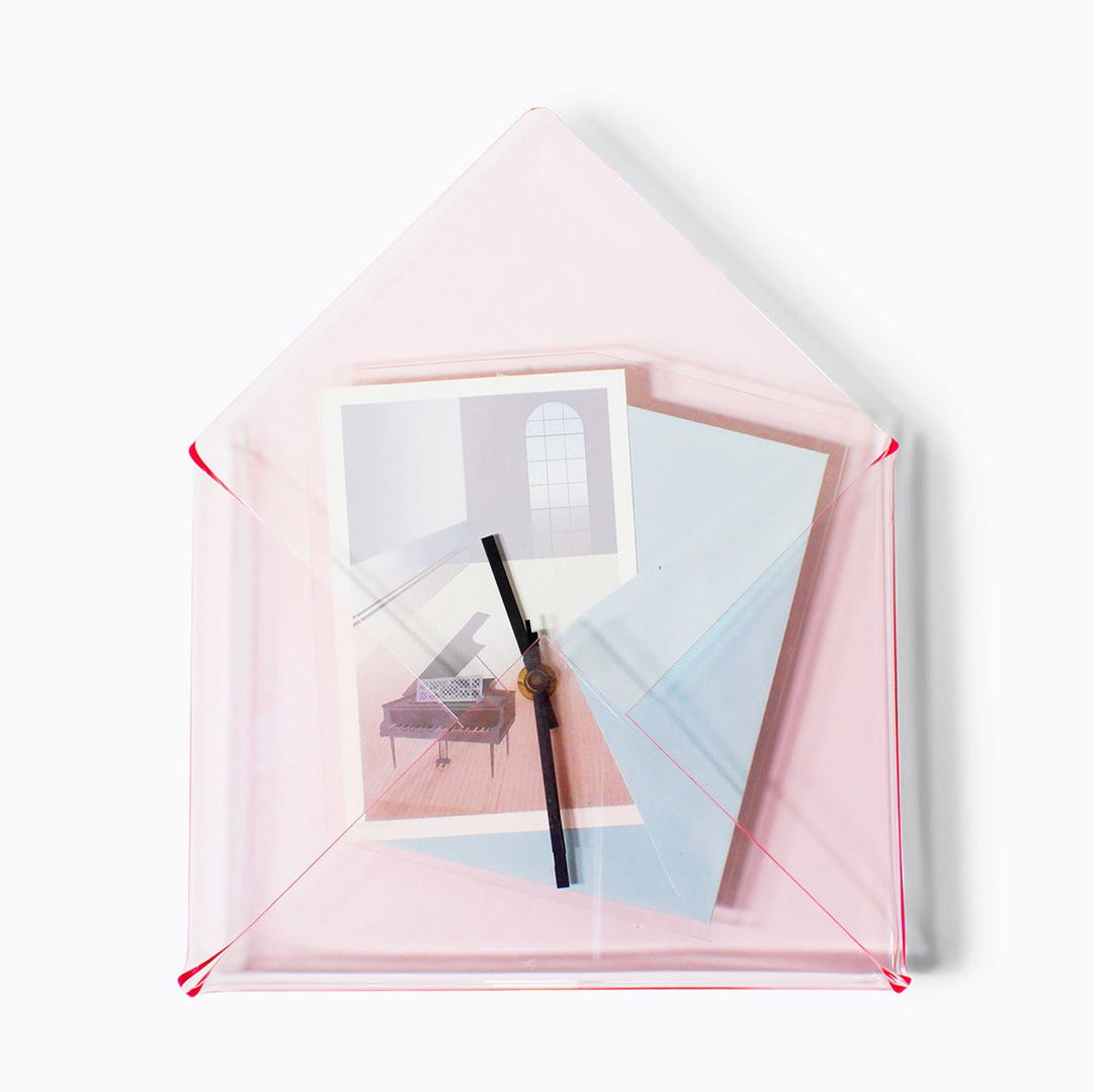 Mike Furnival Vintage Wall Clock Open Envelope 80s Pastel Pink Lucite ...