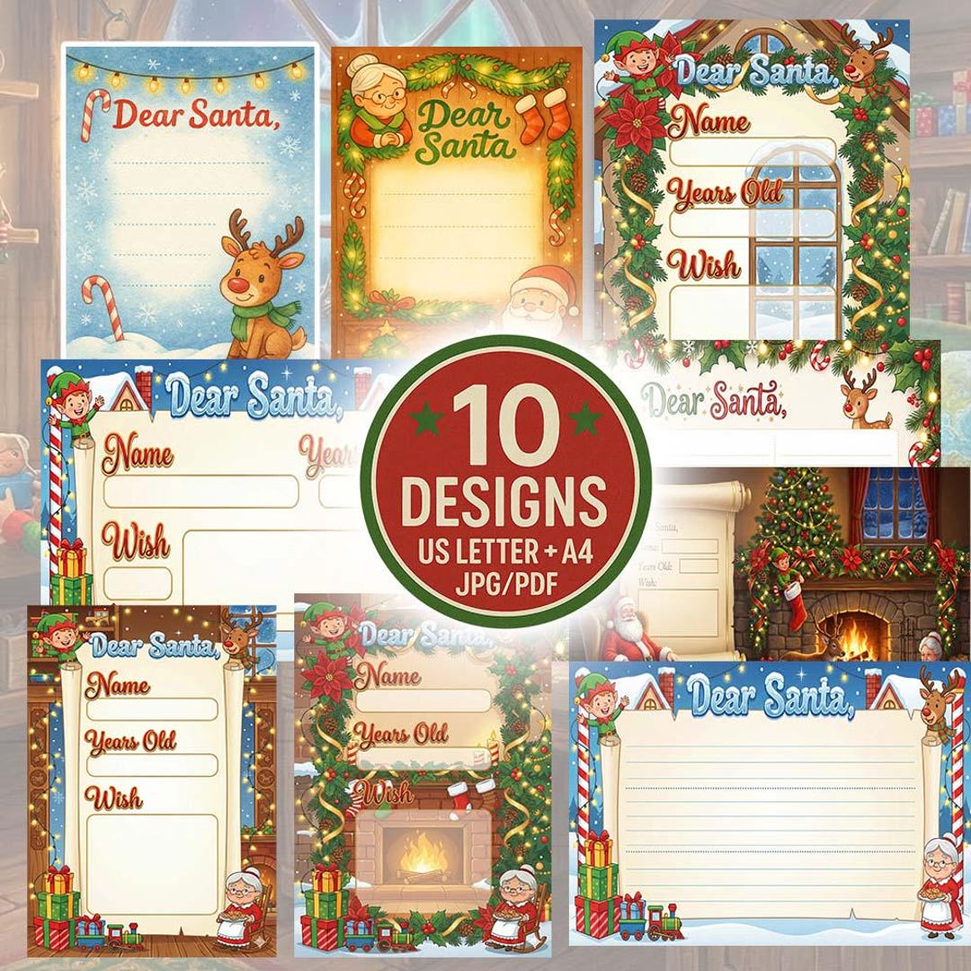 10 Printable Letter to Santa Templates, Christmas Wish List Bundle ...