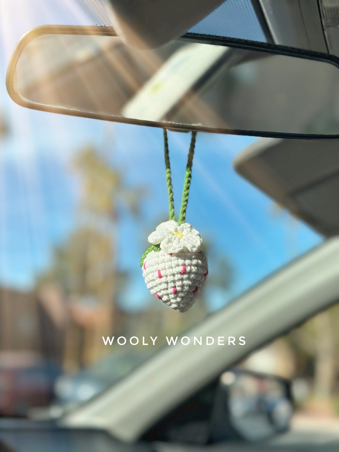 Japanese White Strawberry Hanging Car Charm, Car Accessories for Women ...