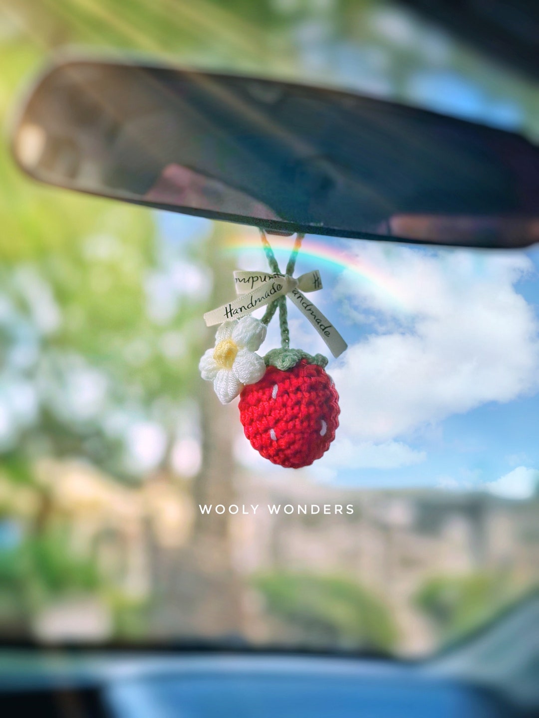 Strawberry Hanging Car Charm, Car Accessories for Women, Crochet Car ...