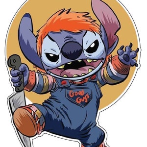 Stitch in Chucky Costume Good Guys Holding Big Scary Knife Vinyl ...