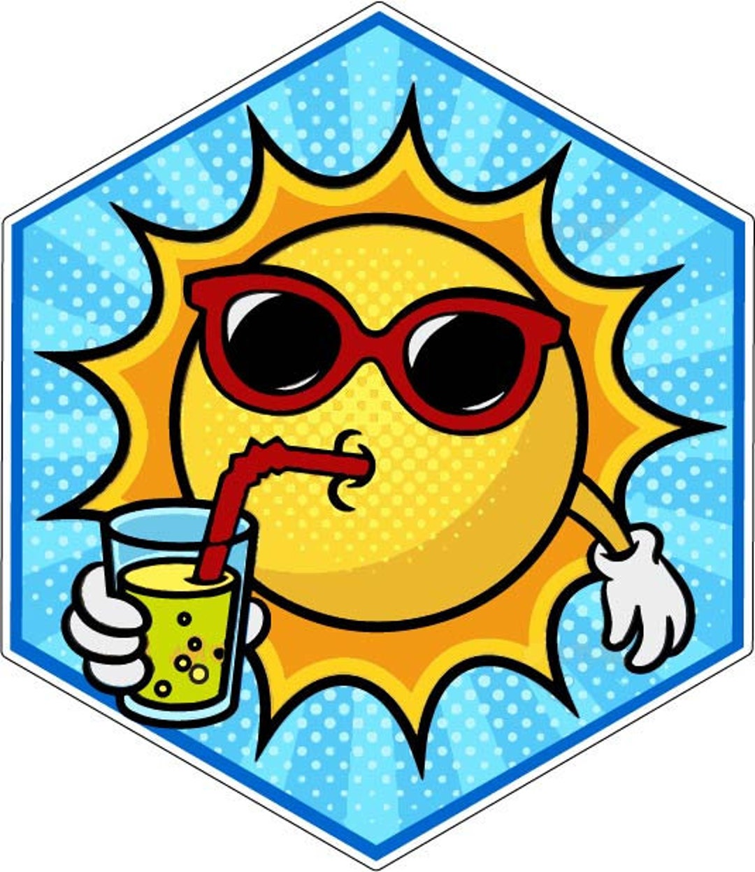 Sun With Sunglasses Drinking Lemonade Hexagon Blue Sky Pop Art Culture ...
