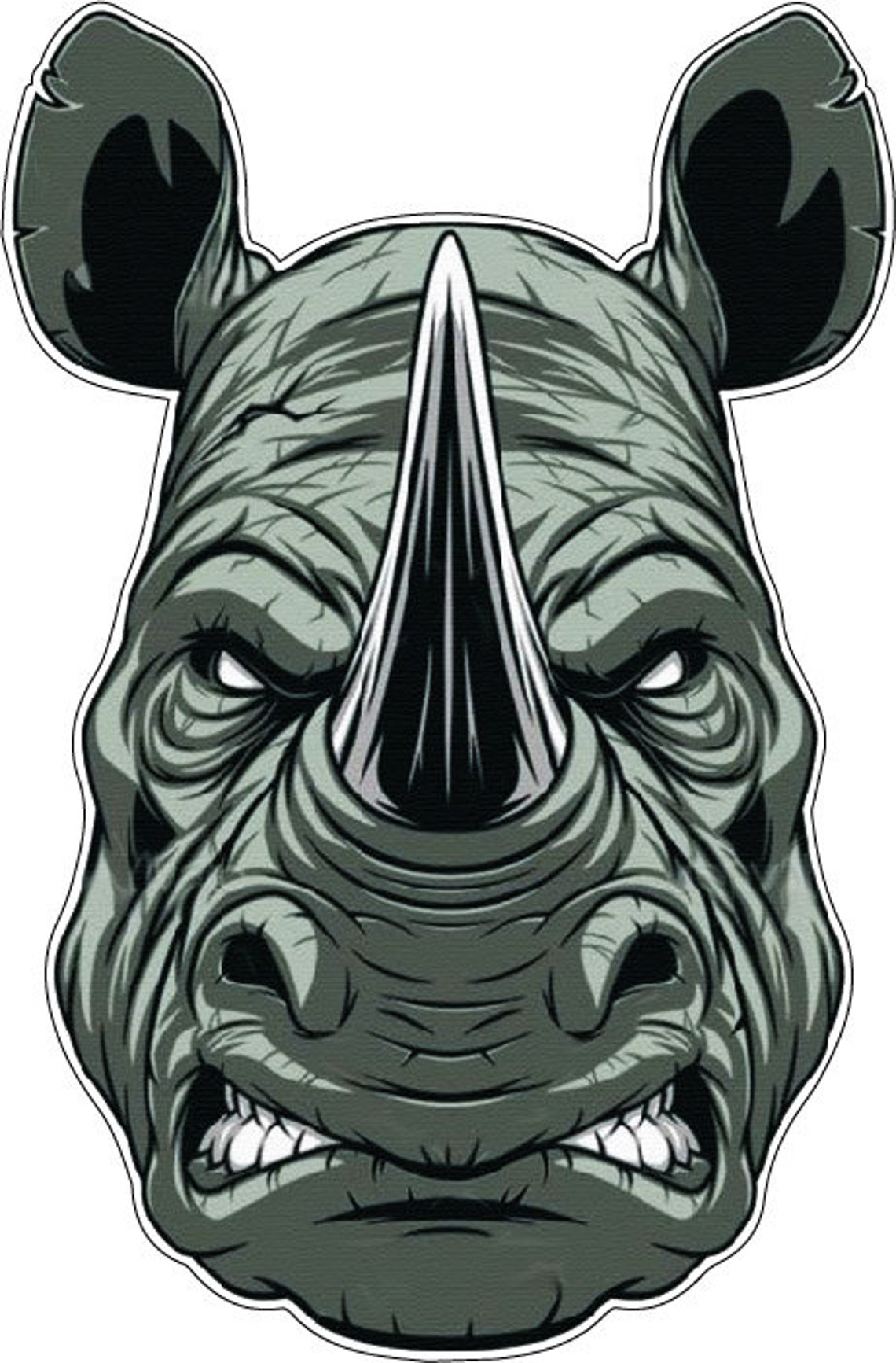 Rhinoceros Head Ferocious Unleashing Raw Power Angry Get Vinyl Sticker ...