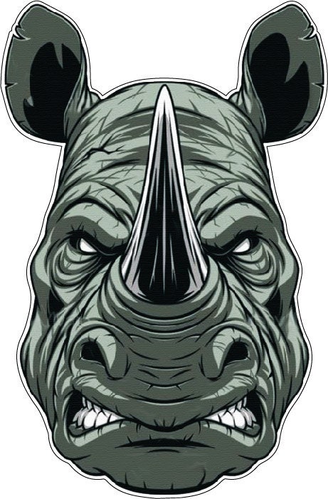 Rhinoceros Head Ferocious Unleashing Raw Power Angry Get Vinyl Sticker ...